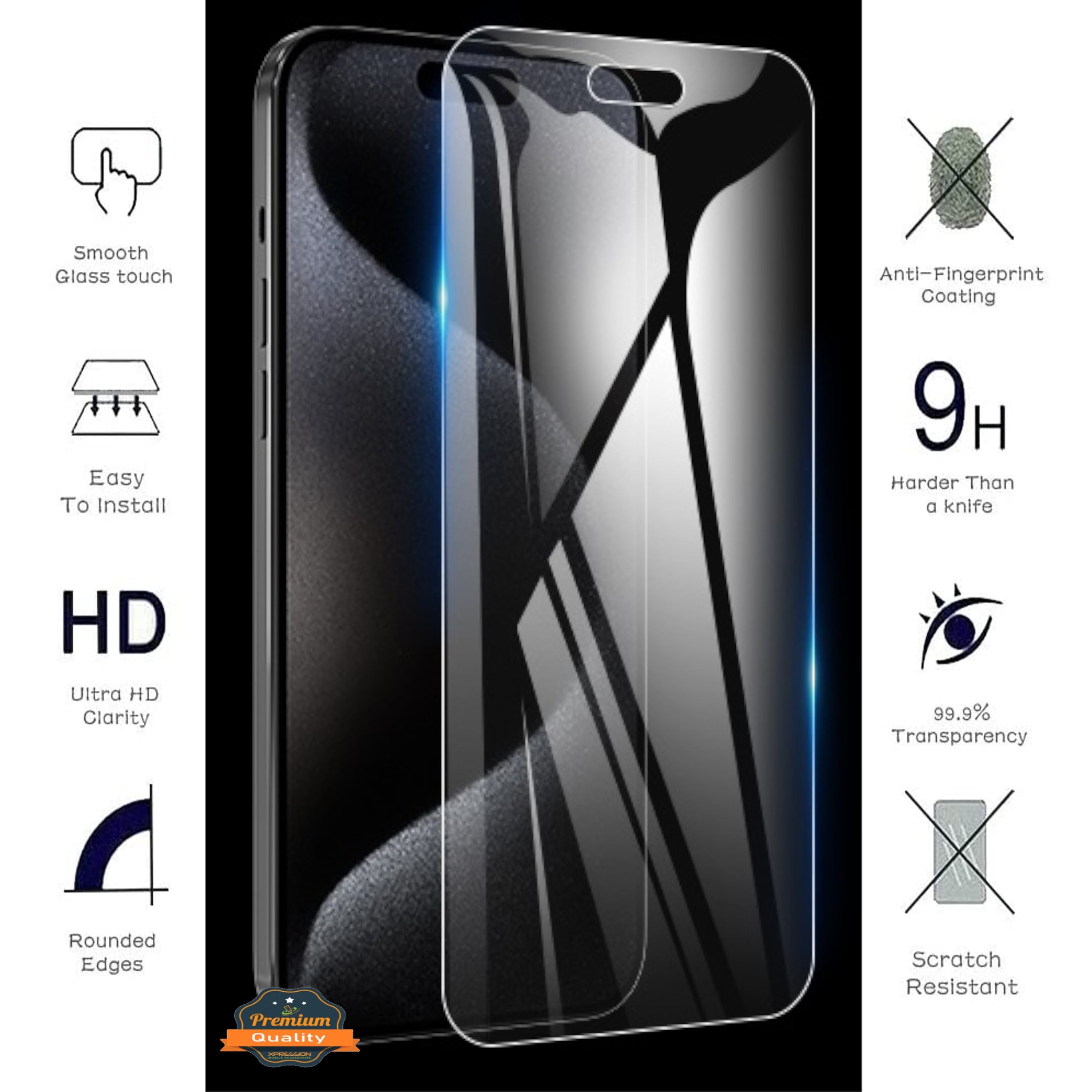 Apple iPhone 16 Pro (6.3") Clear Tempered Glass Screen Protector HD ...