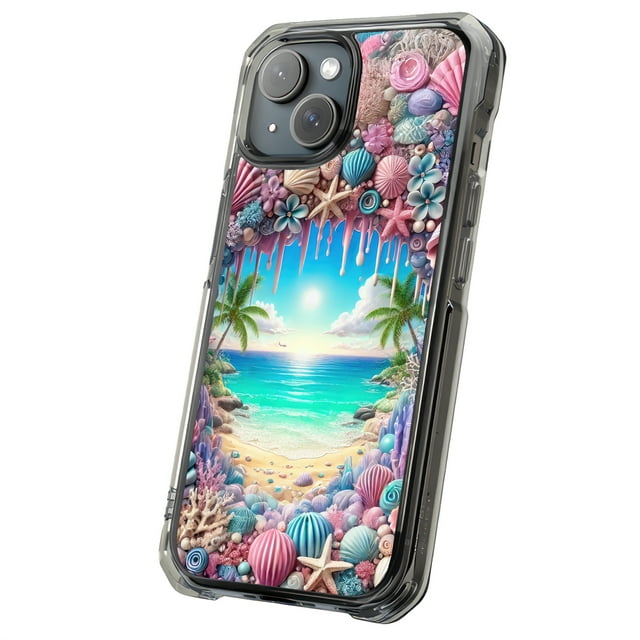 For Apple iPhone 16 Pro Max, MagSafe Rugged Case, Seashells Beach Print, Styles to Choose from ...