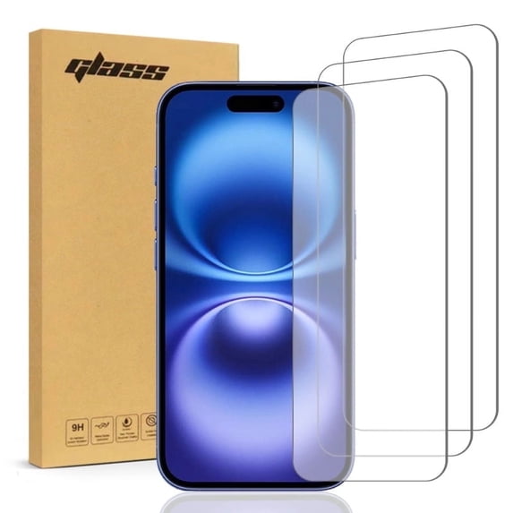 Rome Tech iPhone 16 Tempered Glass Screen Protector 3 Pack 2.5D Crystal ...