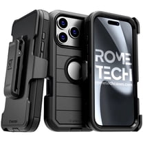 Rome Tech iPhone 16 Case, Black, Kickstand, Belt Clip Holster, Defender ...