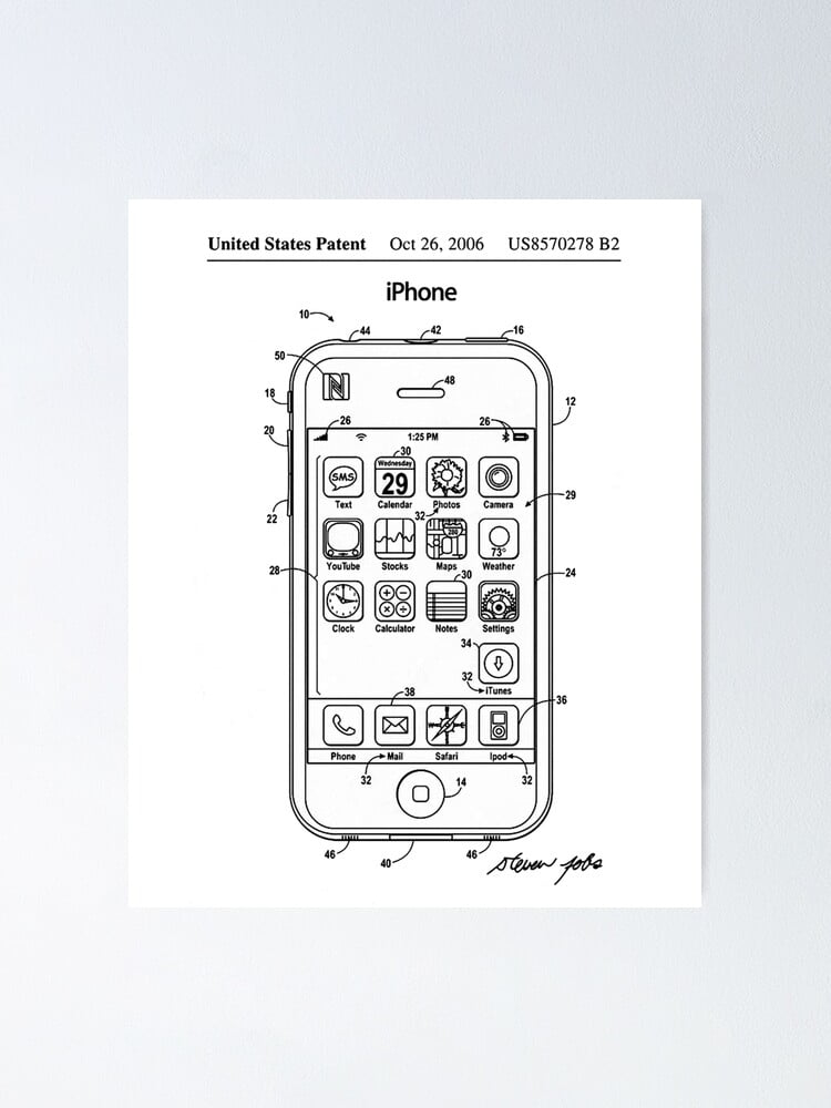 Apple iPhone Patent Black Canvas Poster Decor Landscape Office Room ...