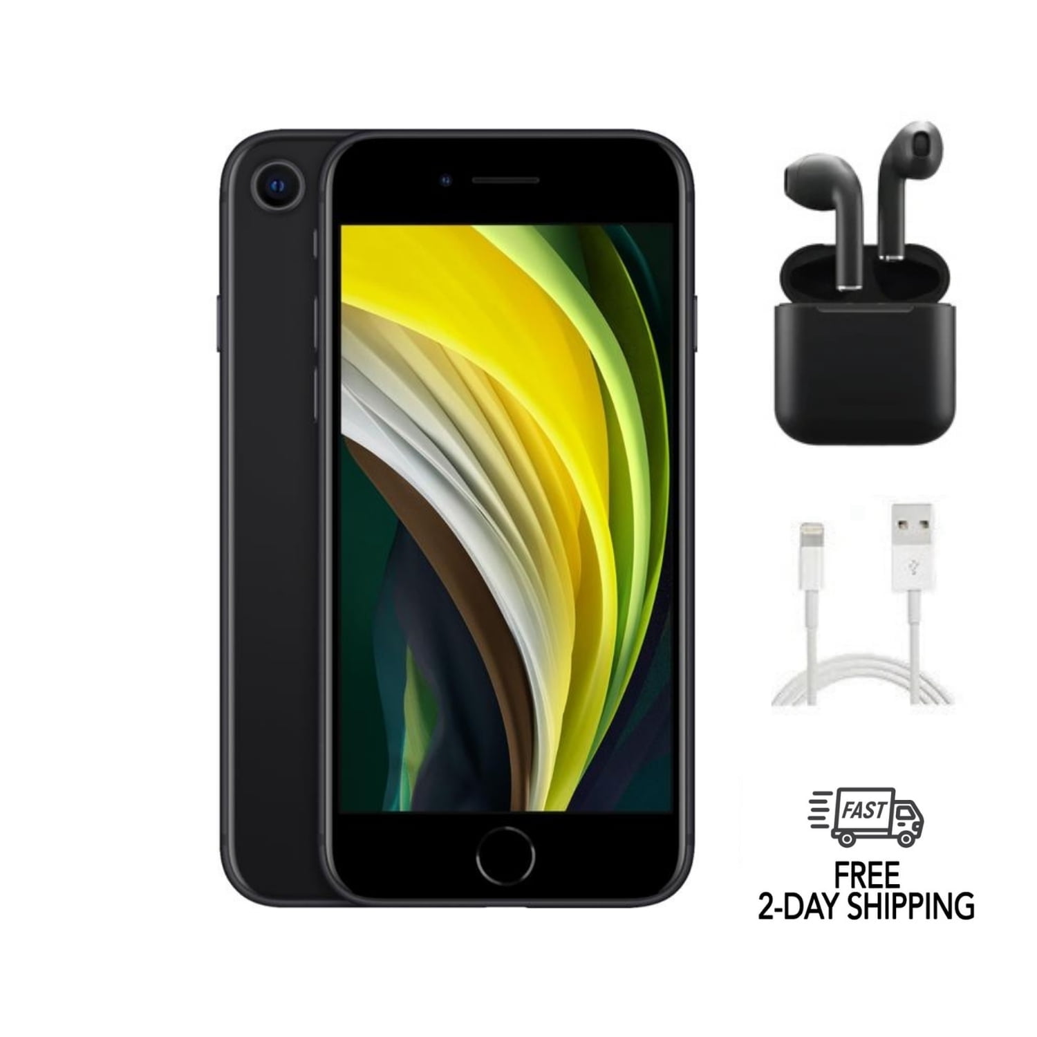 Pre-Owned Apple iPhone SE (2nd Gen) (Unlocked) 256GB Black (A2275) Bundle with Wireless Earbuds ...