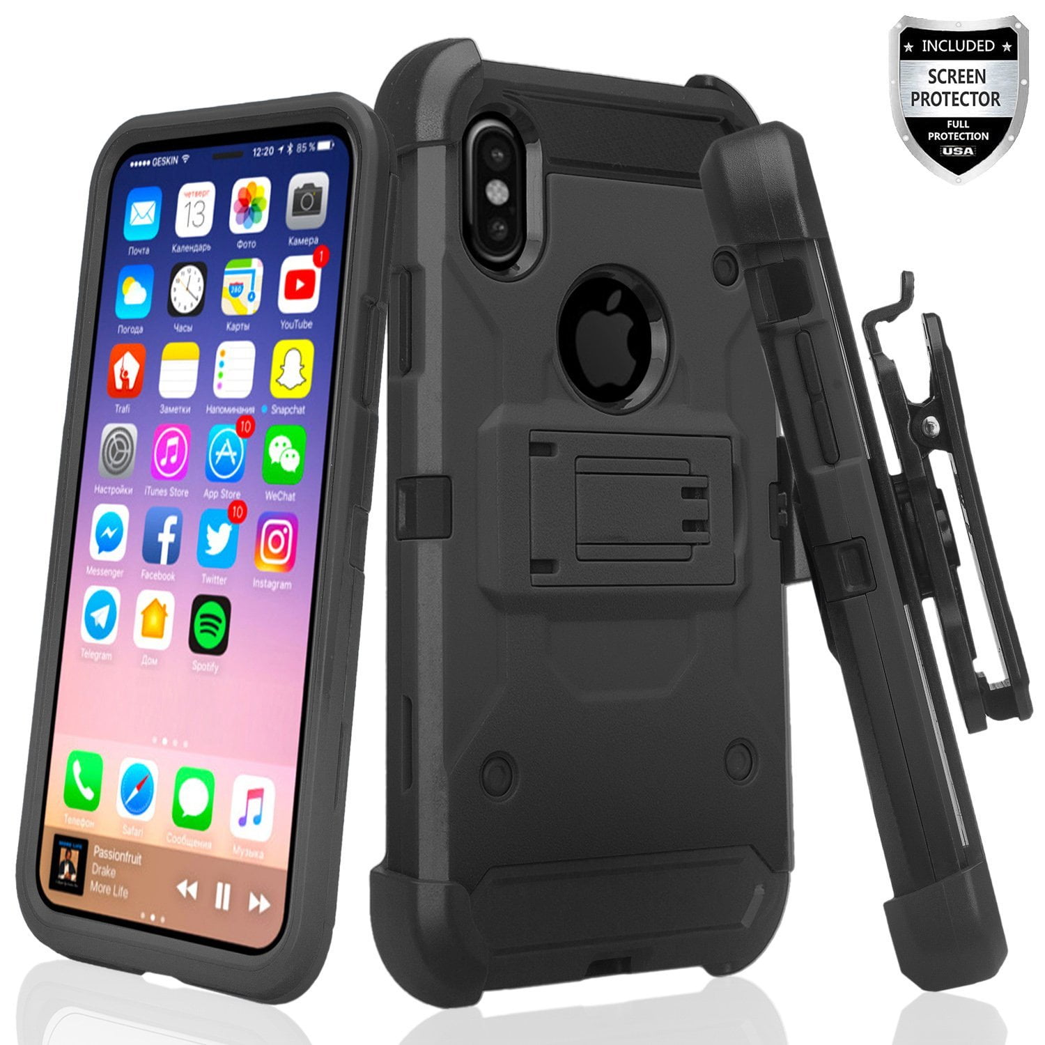 Apple iphone X Case, iphone x Case with [Temper Glass] Belt Clip ...