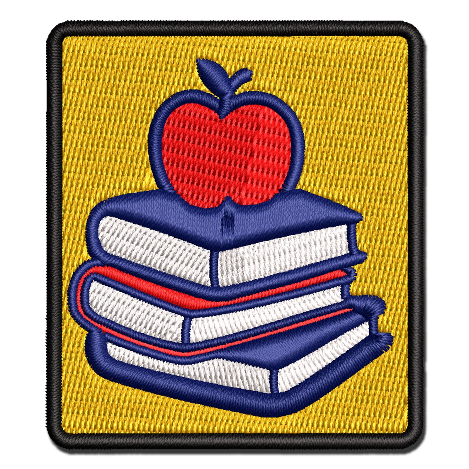 Apple on Stack of Books Reading Library Teacher Applique Multi-Color ...