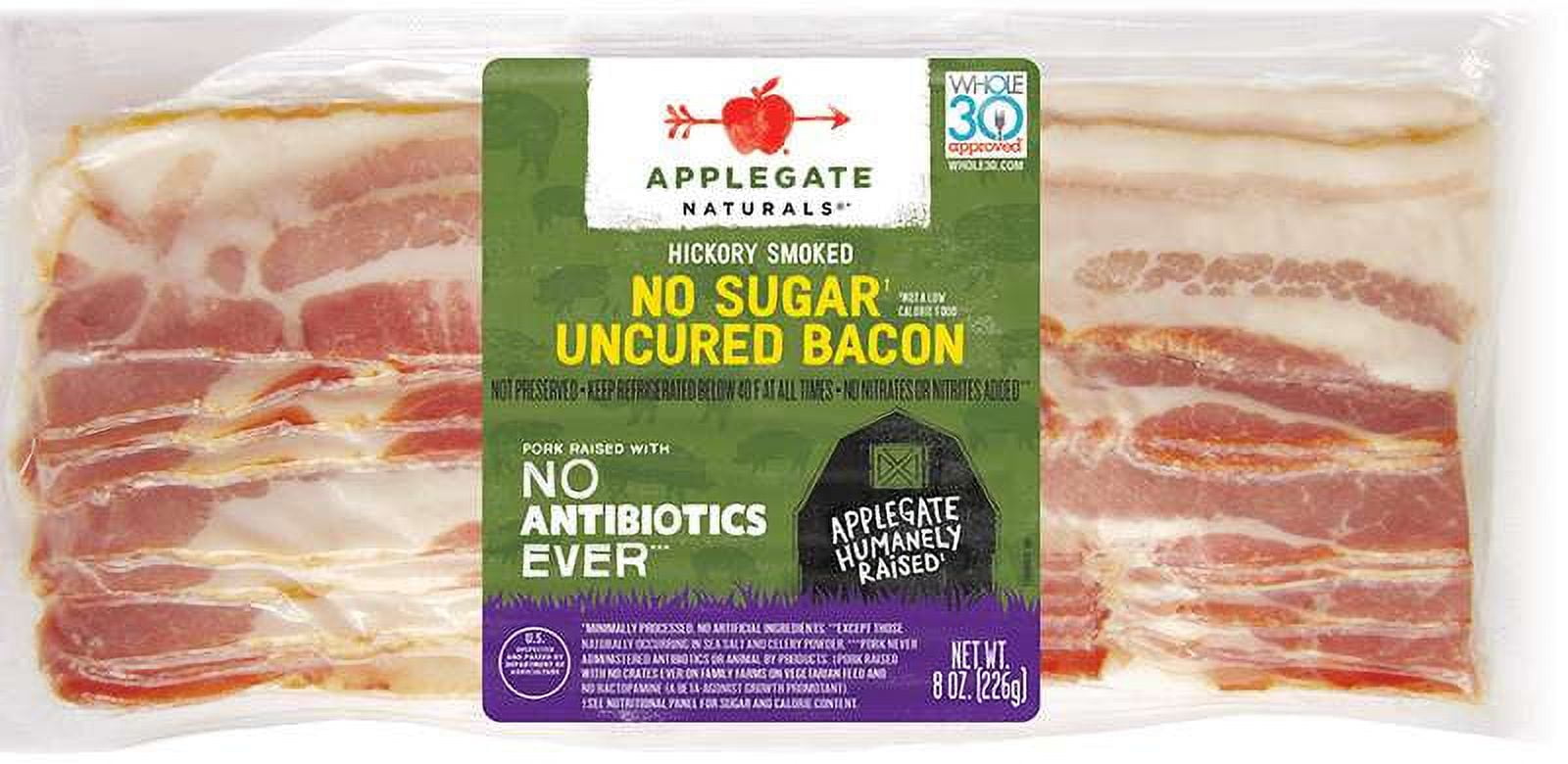 Applegate Naturals, No Sugar Uncured Bacon, No Gluten 70 Cal 6g Protein ...