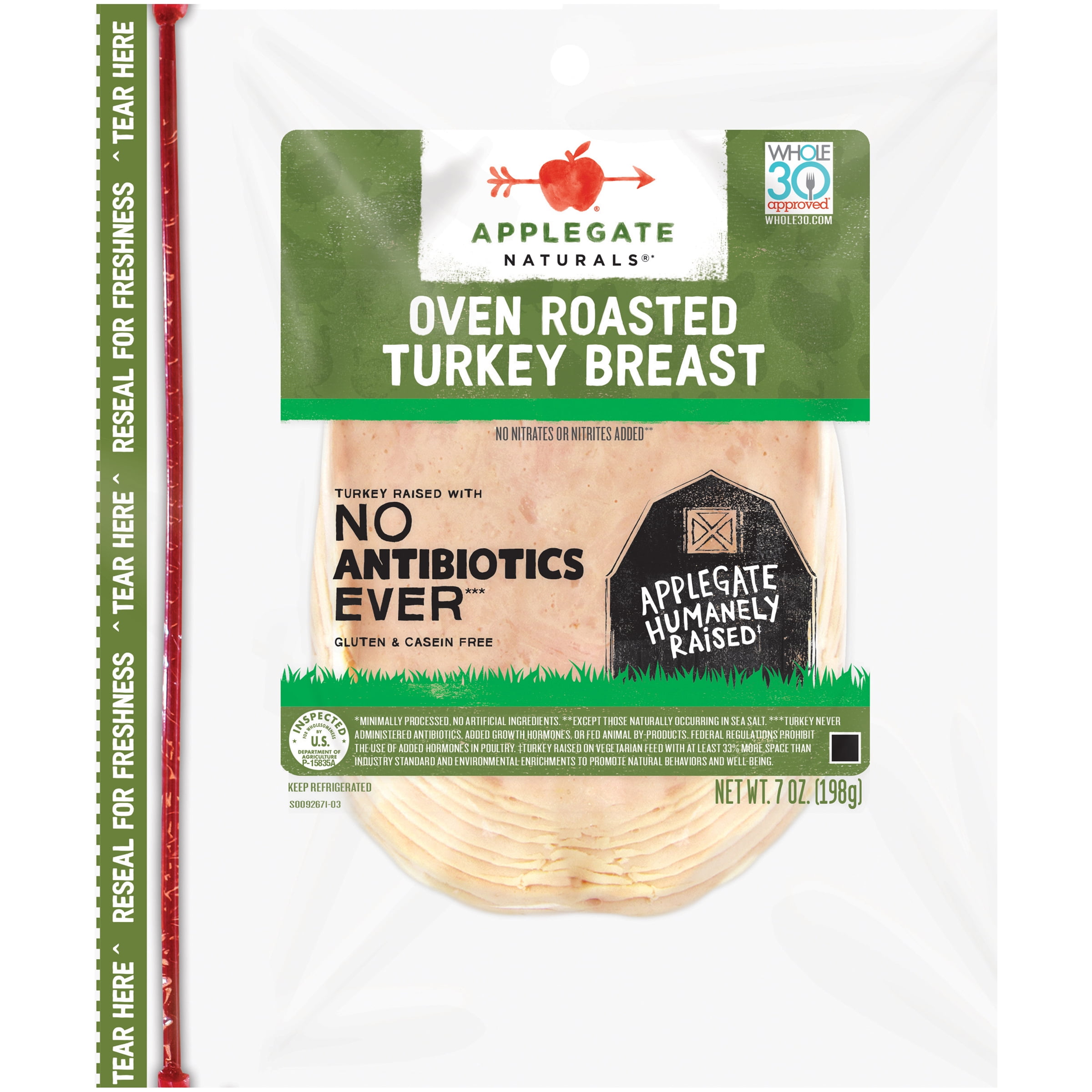 Applegate Naturals, Oven Roasted Turkey Breast Sliced, 50 Cal, 7oz Tray ...