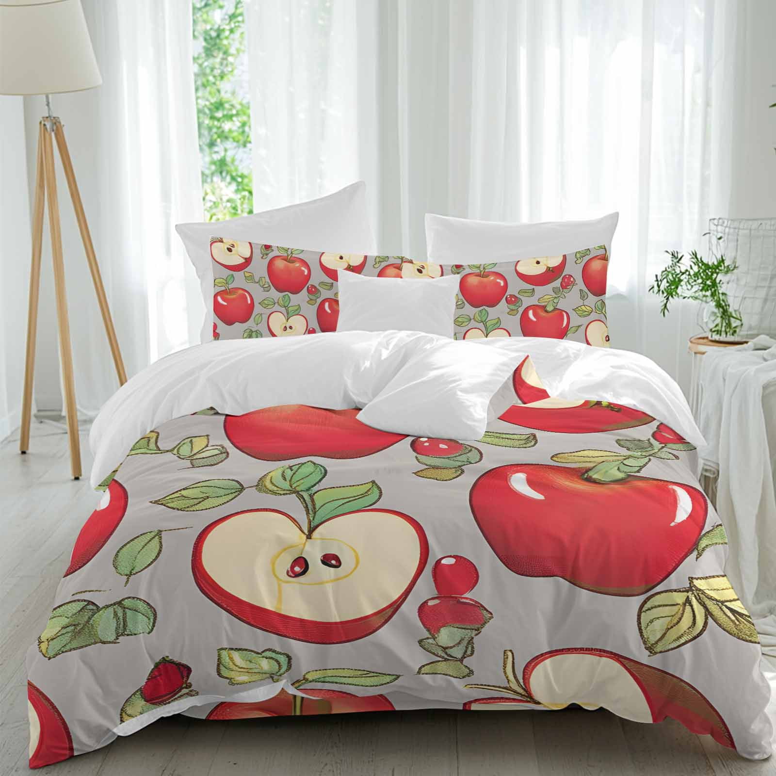 Apples Comforter Set Queen Size, Fruits Modern Art Soft Bedding Set for ...
