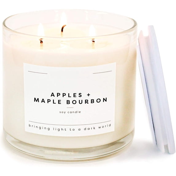 Apples & Maple 3 Wick Scented Candle - 43 Hour - Luxury 3 Wick Soy ...
