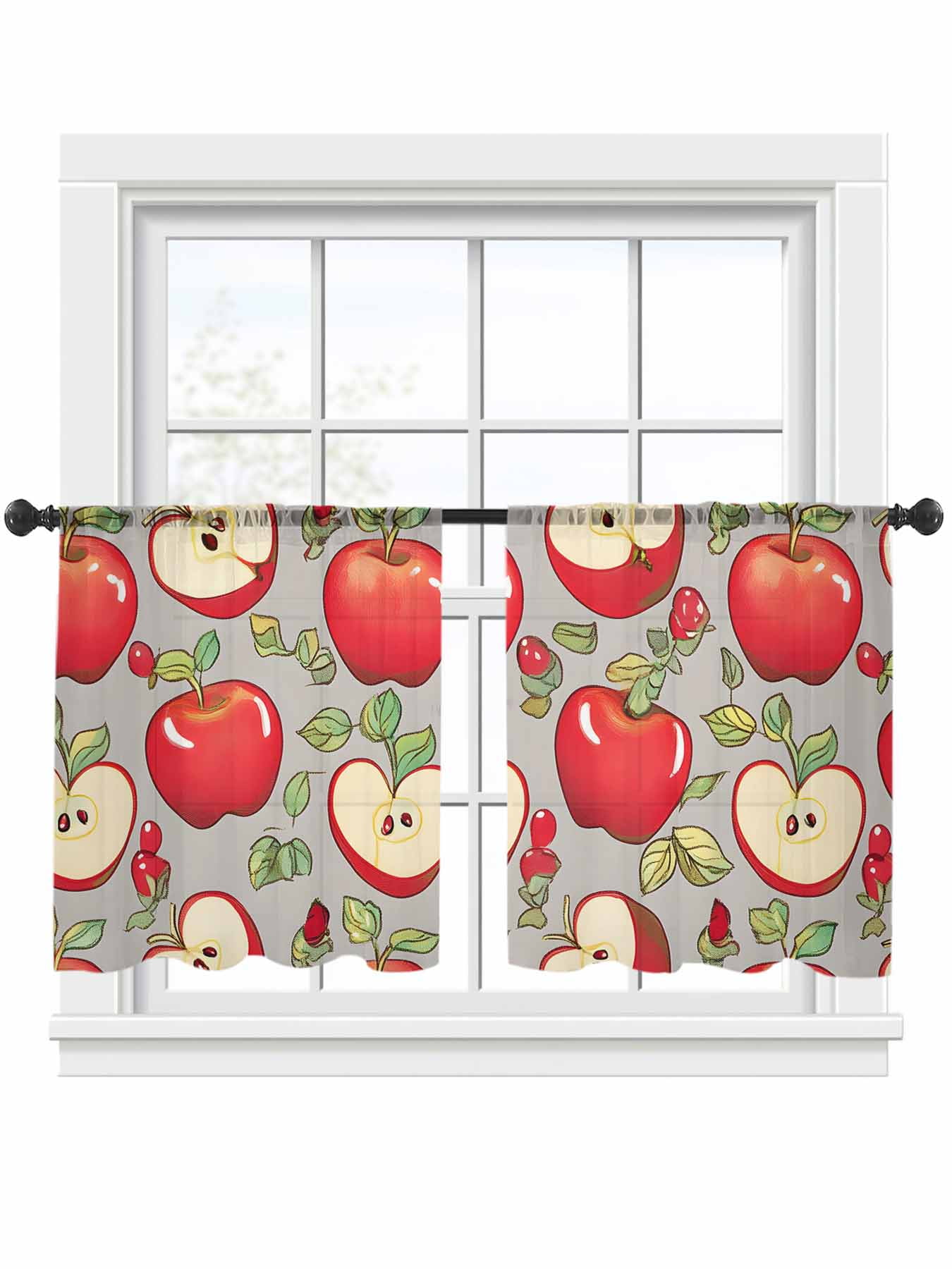 Apples Sheer Curtains 54 Inch Long 2 Panels, Fruits Modern Art Light ...