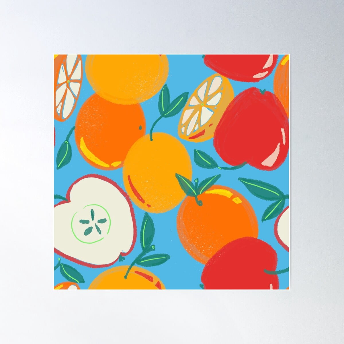 Apples To Oranges On Light Blue Poster Wall Art, Modern Wall Decor For ...