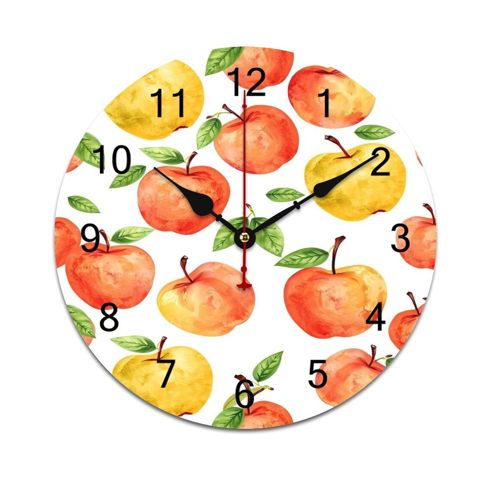 Apples Watercolor Pattern Time Decorative Wall Clocks Round Large Wall ...