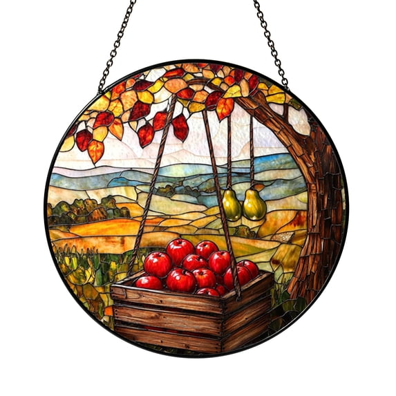 Apples and Pears Harvest Scene Stained Glass Style Window Hanging ...
