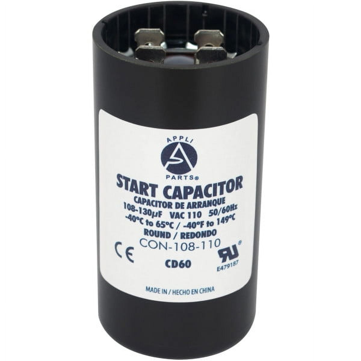Appli Parts motor start capacitor 108-130 Mfd (microfarads) uF 110-125 ...