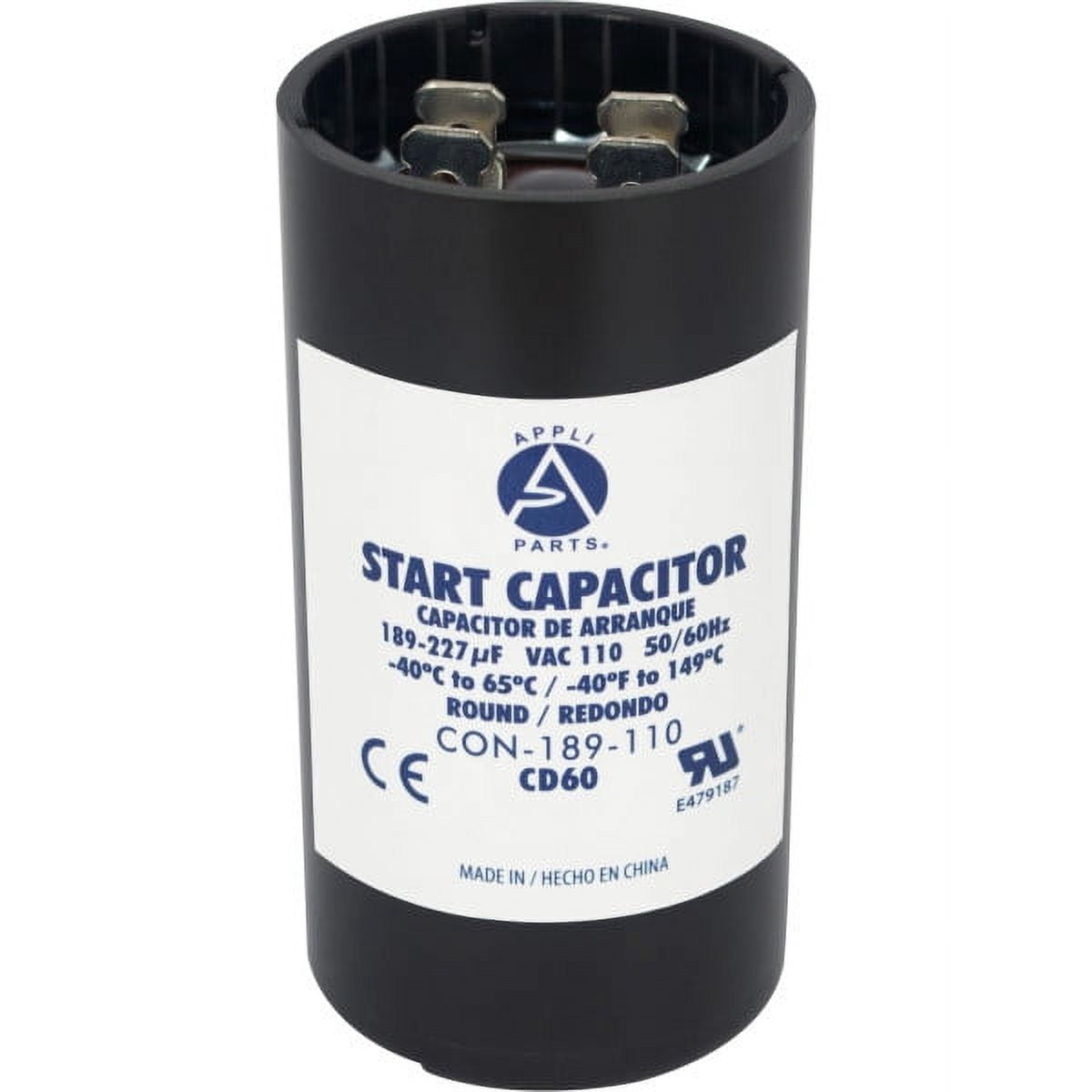 Appli Parts motor start capacitor 189-227 Mfd (microfarads) uF 110-125 ...