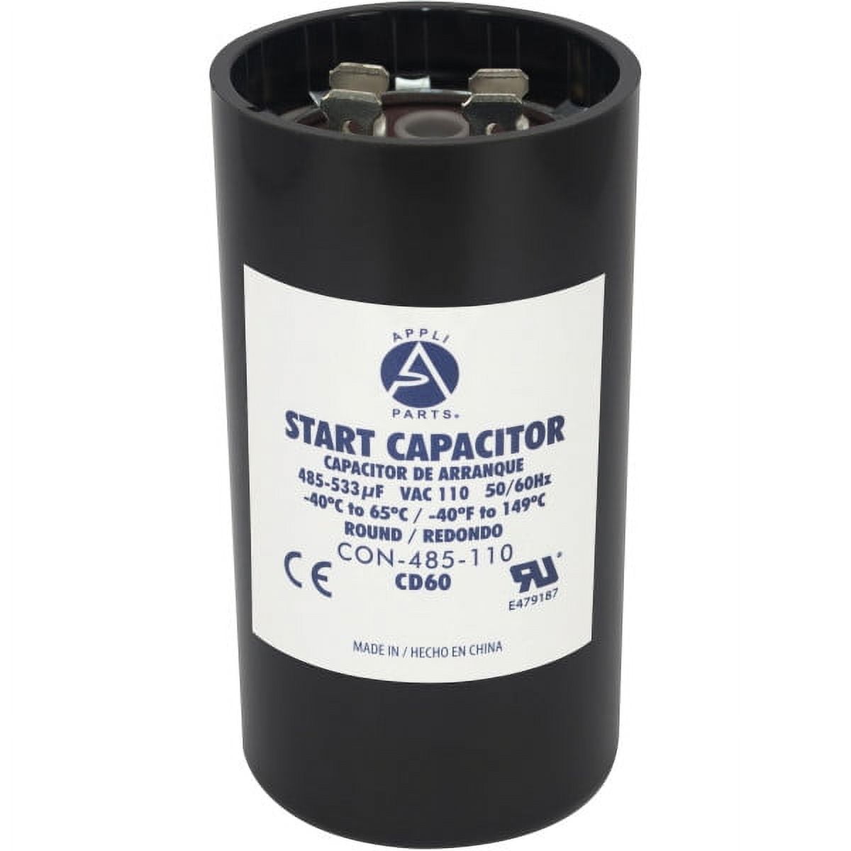 Appli Parts motor start capacitor 485-533 Mfd (microfarads) uF 110-125 ...