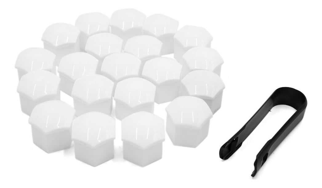 Applicable to 20 Universal White 21mm Stud Nut Cover Caps and Clamps ...