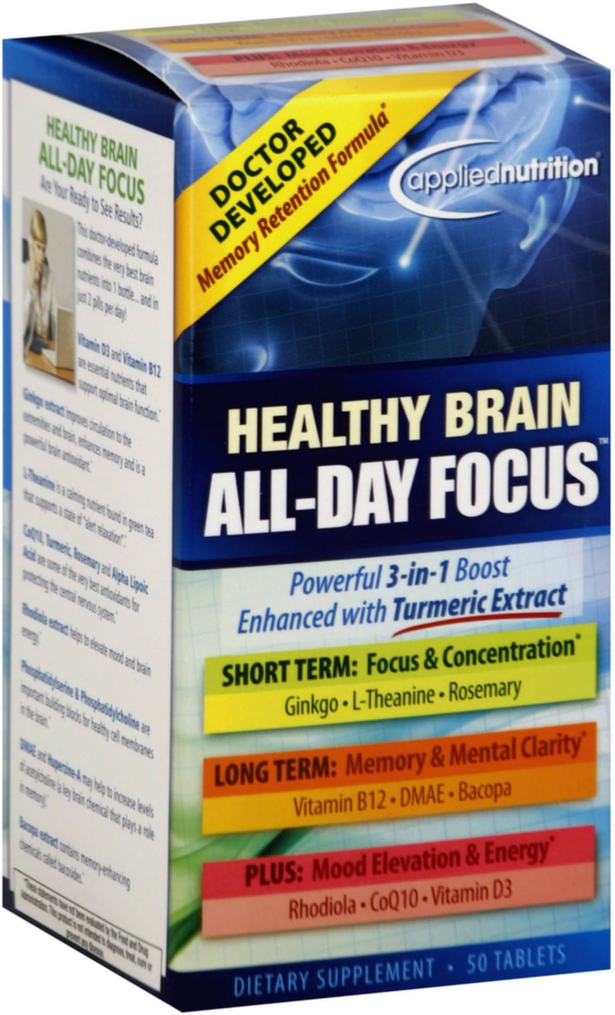 Applied Nutrition Healthy Brain All-Day Focus Tablets, 50 Ea, Pack of 6 ...
