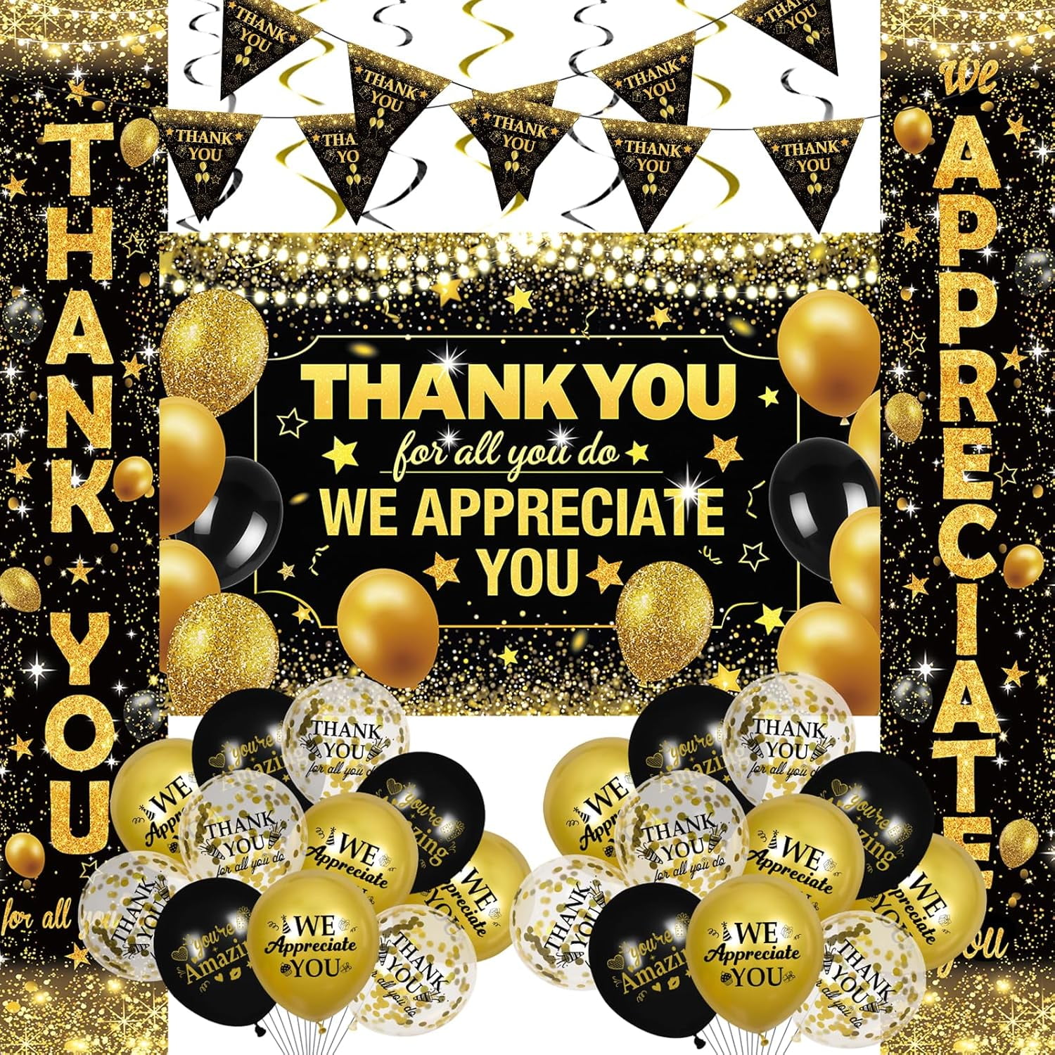 We Appreciate You Decorations Black Gold Thank You Banner Pastor ...