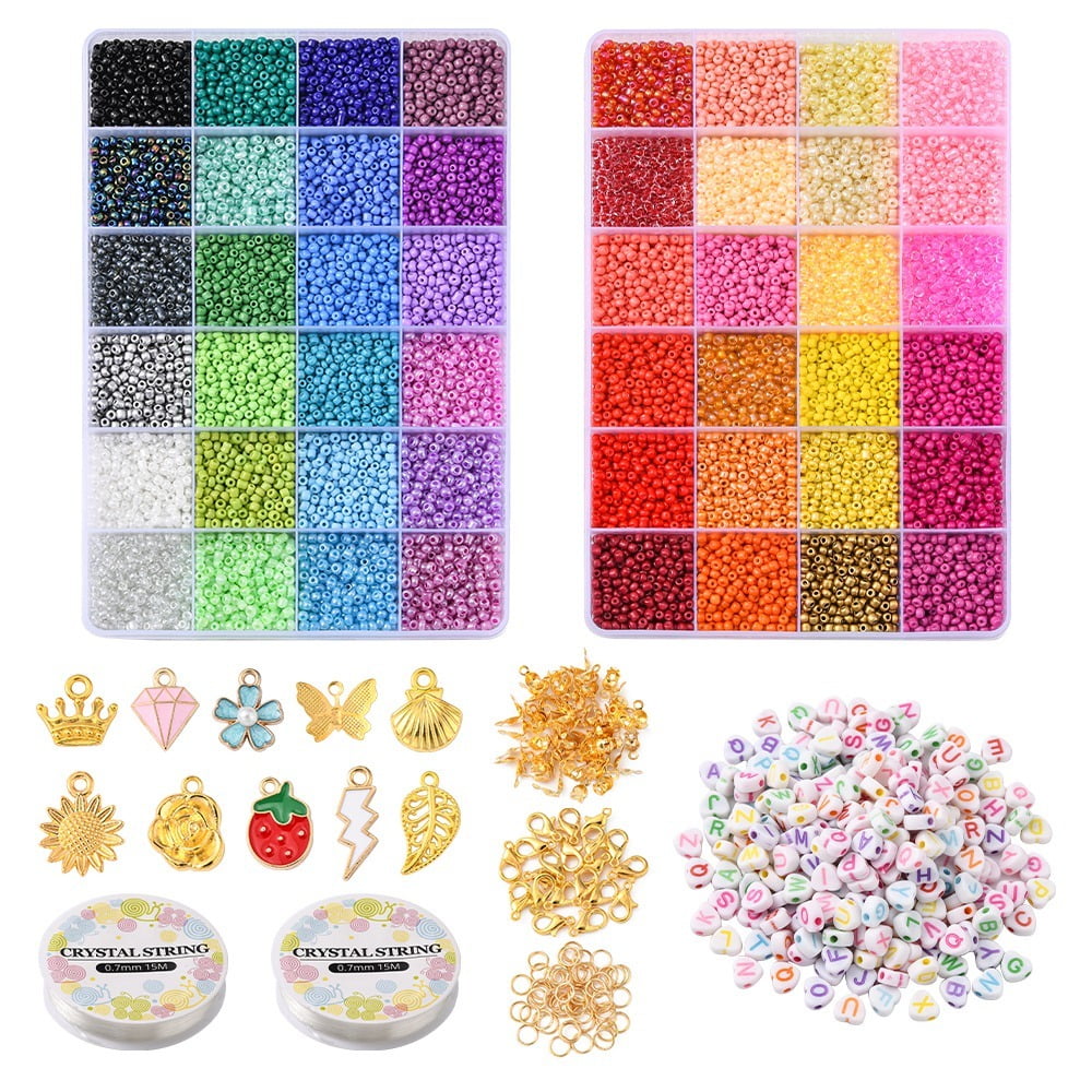 Approx 12000Pcs 48 Colors 3mm Seed Beads Kit Heart Shape Letter Beads ...