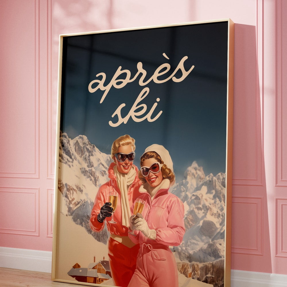 Aprã¨S Ski Poster, Skiing Printable Wall Art, Retro Vintage Woman Print ...