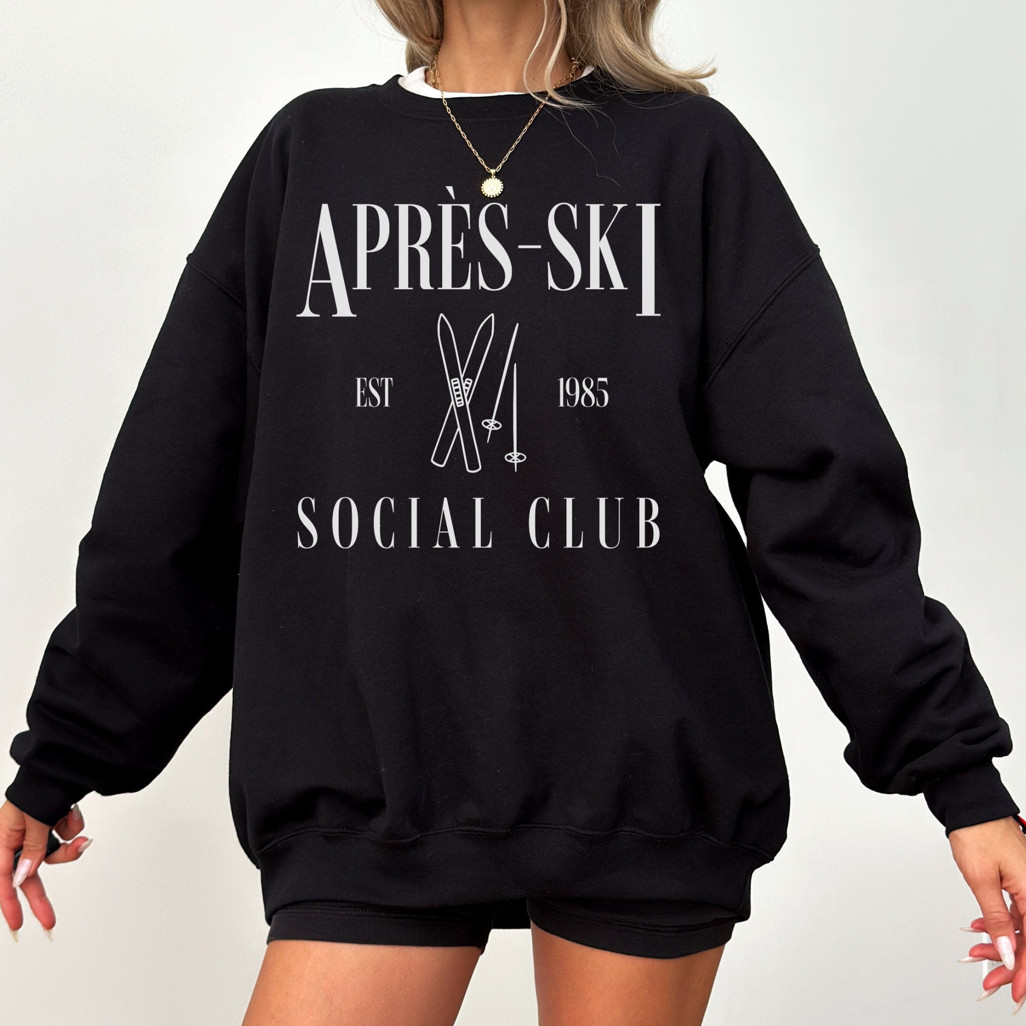 Après Ski Social Club Crewneck Pullover T-Shirt Retro 80s Style Skiing Outfit Girl s, Guy ...