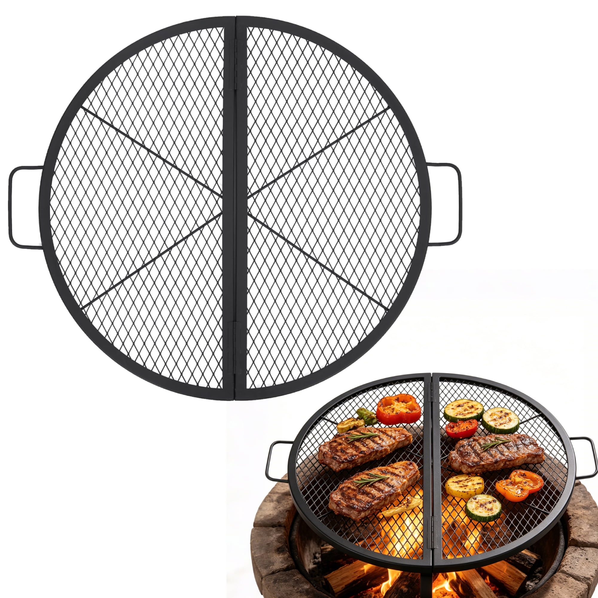 Aprafie 30.5 in Round Grill Grate, Foldable Fire Pit Cooking Grate with ...