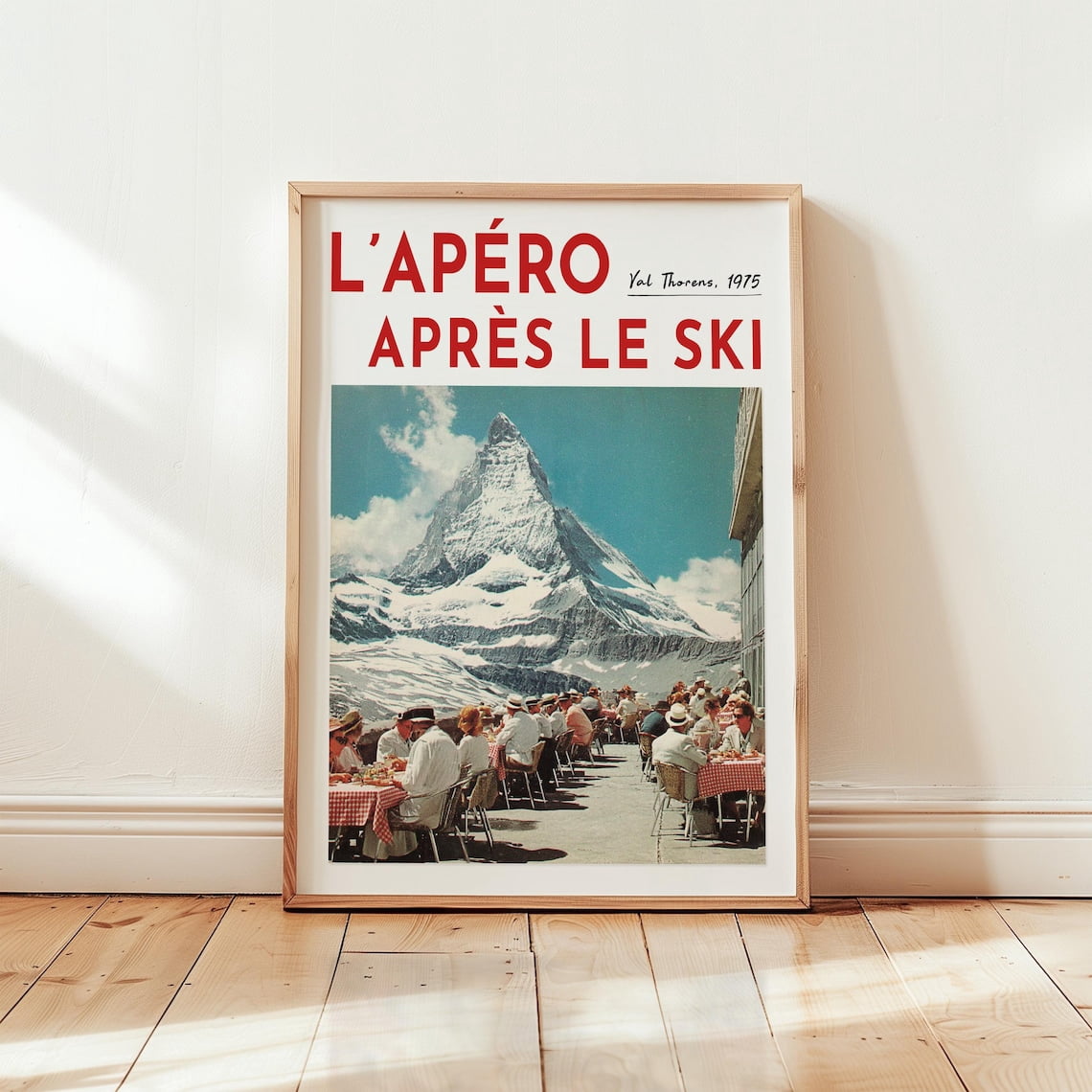 Apres Ski Vintage Alpine Restaurant Scene With Matterhorn Mountain Wall ...