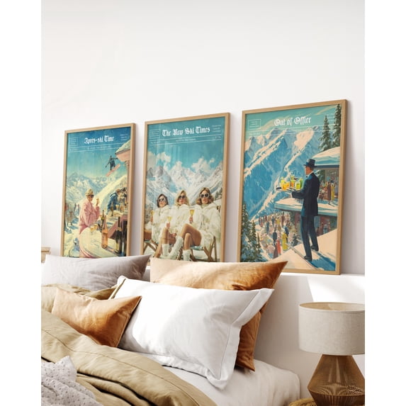 Apres Ski Wall Print Vintage Newspaper Magazine Winter Wall Art Set 3 ...