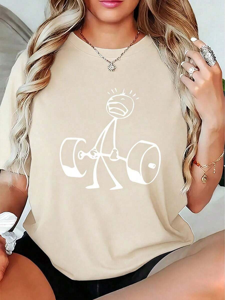 Apricot 100% Cotton Womens Oversized Funny Workout Graphic T-Shirt With ...
