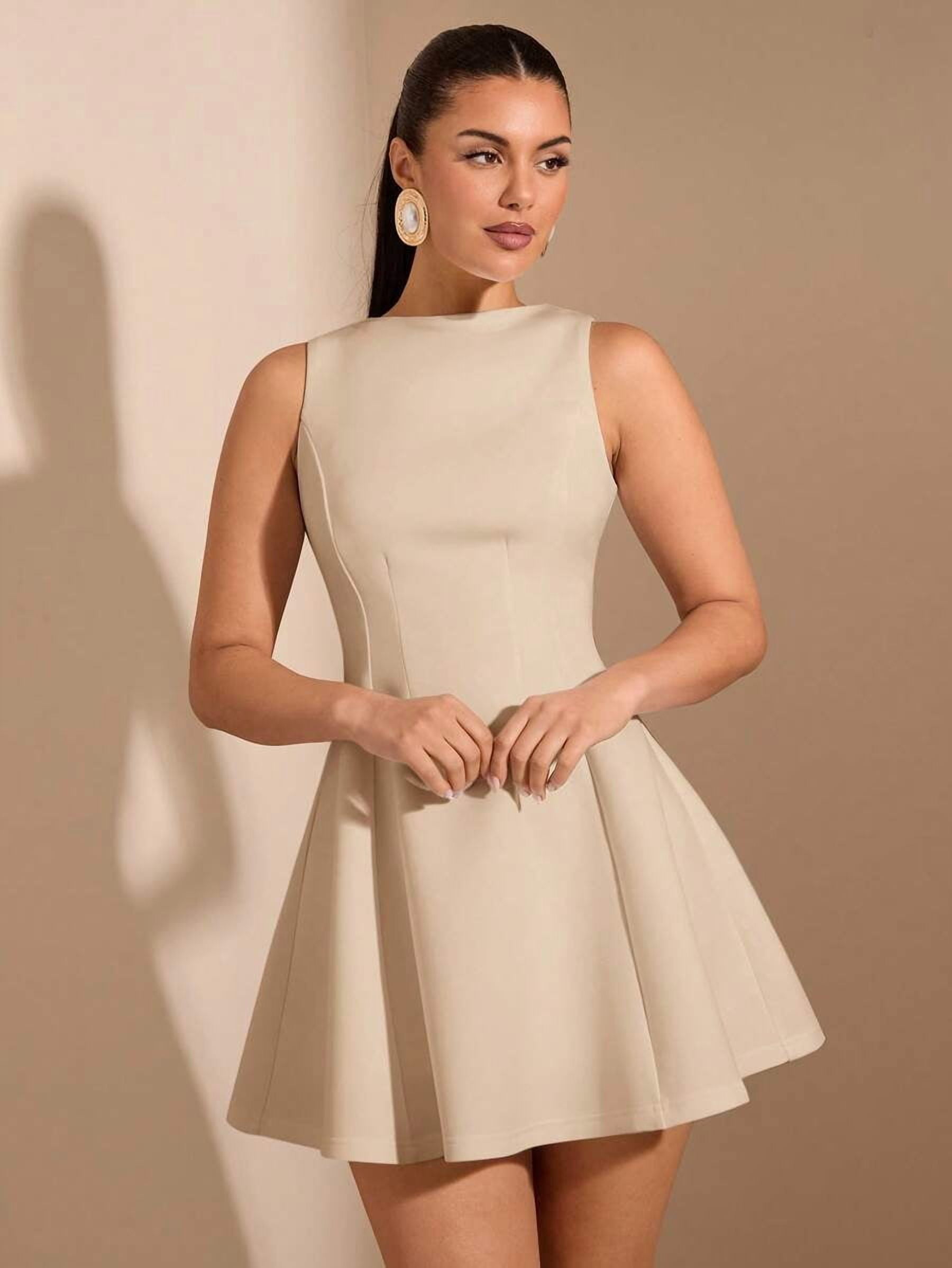 Apricot A-Line Sleeveless Fitted Waist Elegant Mini Dress For Women ...