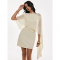 Apricot Asymmetric Cape-Sleeve Bodycon Mini Dress – One-Shoulder Draped ...