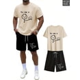Apricot+Black Plus Size Mens Regular Fit Short Sleeve T-Shirt And Knee ...