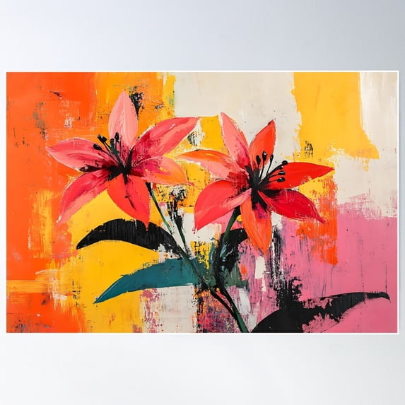 Apricot Blooms With Vibrant Abstract Background Poster Wall Art Modern ...