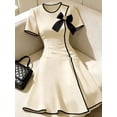 Apricot Contrast Trim Bow Decor Elegant Short Sleeve Mini Dress ...
