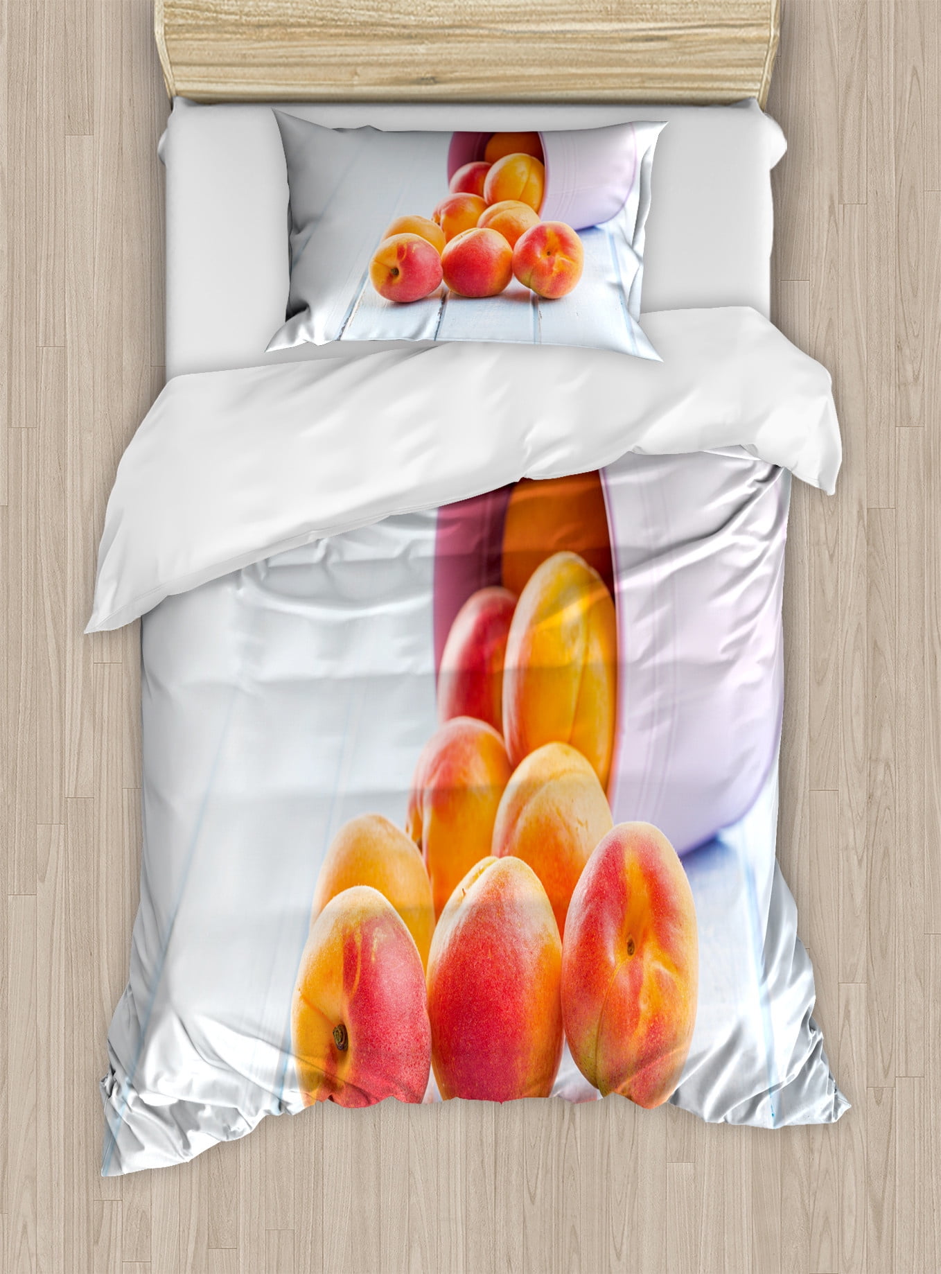 Apricot Duvet Cover Set, Fruit Freshness Summer Tasty Food in Bucket on ...