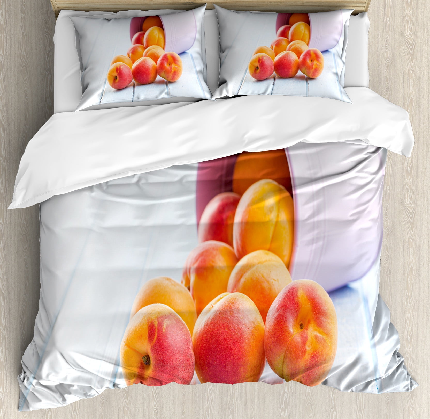 Apricot Duvet Cover Set, Fruit Freshness Summer Tasty Food in Bucket on ...