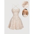 Apricot Embroidered Floral Mini Dress With Spaghetti Straps, Backless ...