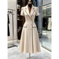 Apricot Fitted Waist Blazer Dress With Black Trim Double-Row Gold ...