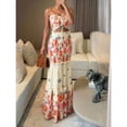 Apricot Floral Print Strapless Ruched Waist Mermaid Maxi Dress For ...