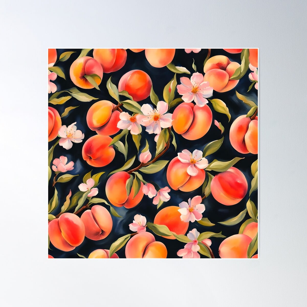 Apricot Fruit And Blossom Poster Wall Art, Modern Wall Decor For Living ...