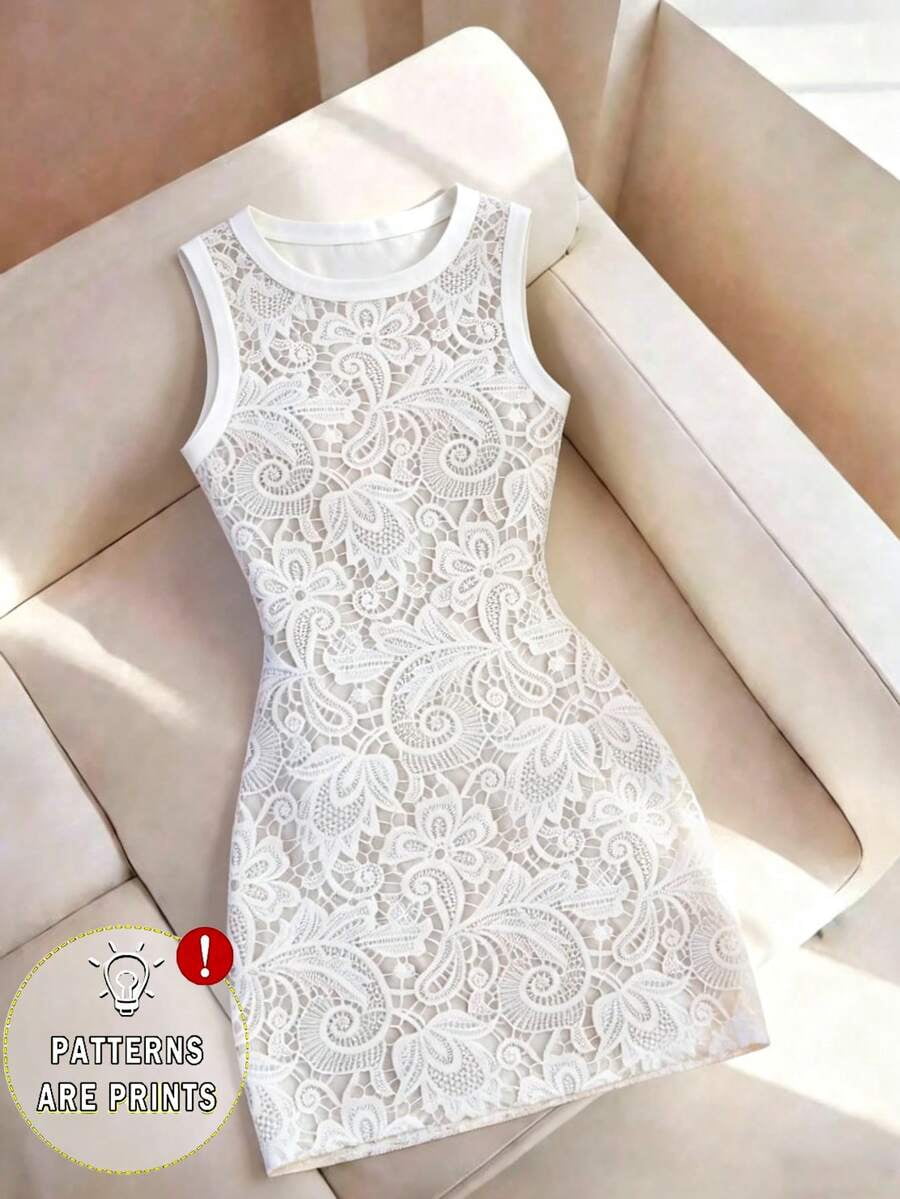 Apricot Lace Floral Sleeveless Bodycon Mini Dress - Walmart.com