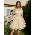 Apricot Lace Puff Sleeve Single-Breasted A-Line Short Dress With Ruffle ...
