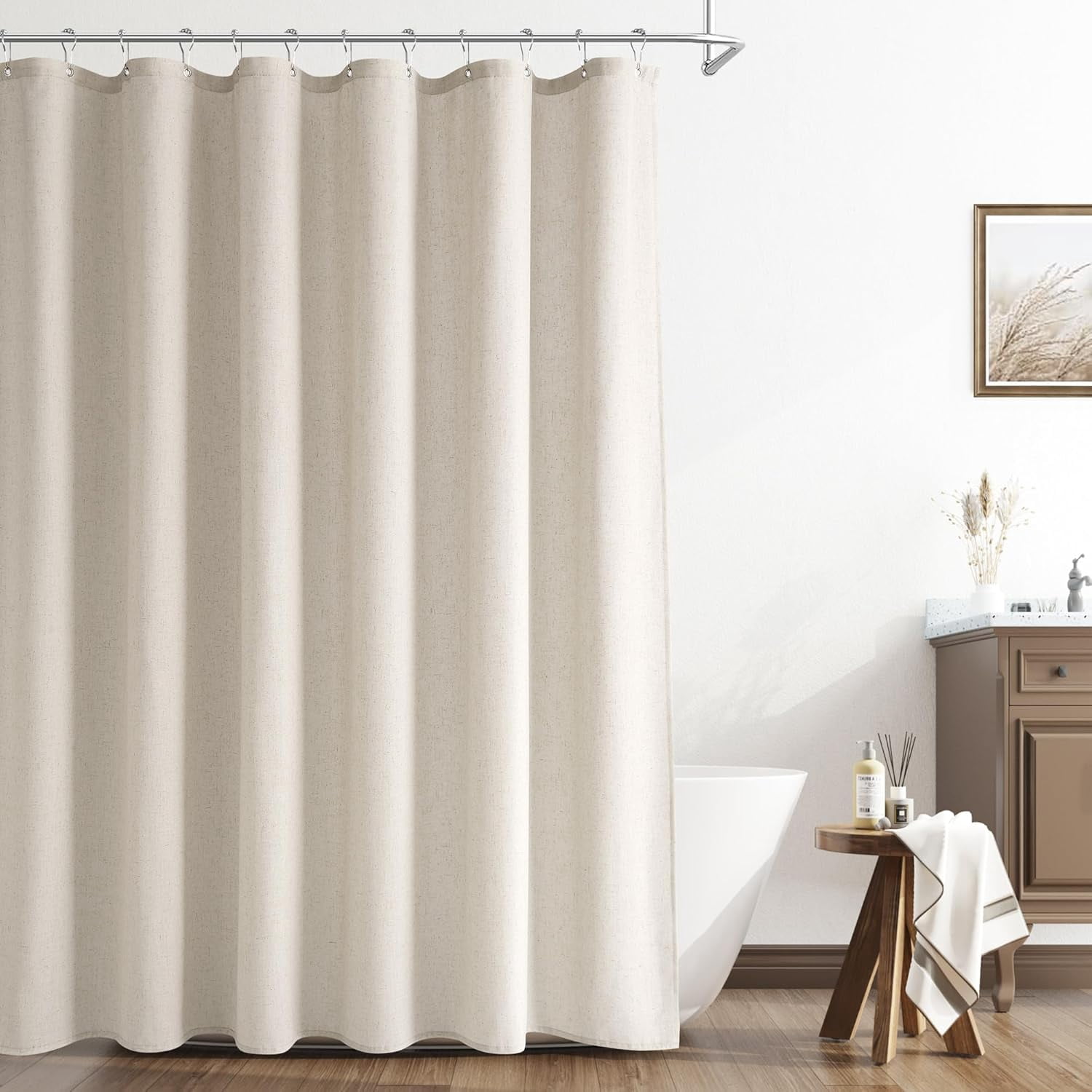 Apricot Linen Blend Shower Curtain 72"W x 80"L Water Repellent Cloth ...