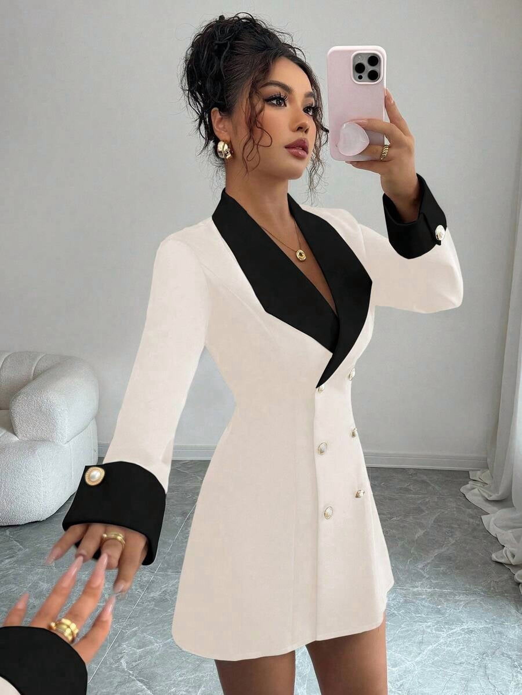 Apricot Minimalist High-End Contrast Woven Long Sleeve Open Front ...