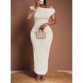 Apricot Off-Shoulder One-Shoulder Pleated Slim Maxi Dress With Wavy ...