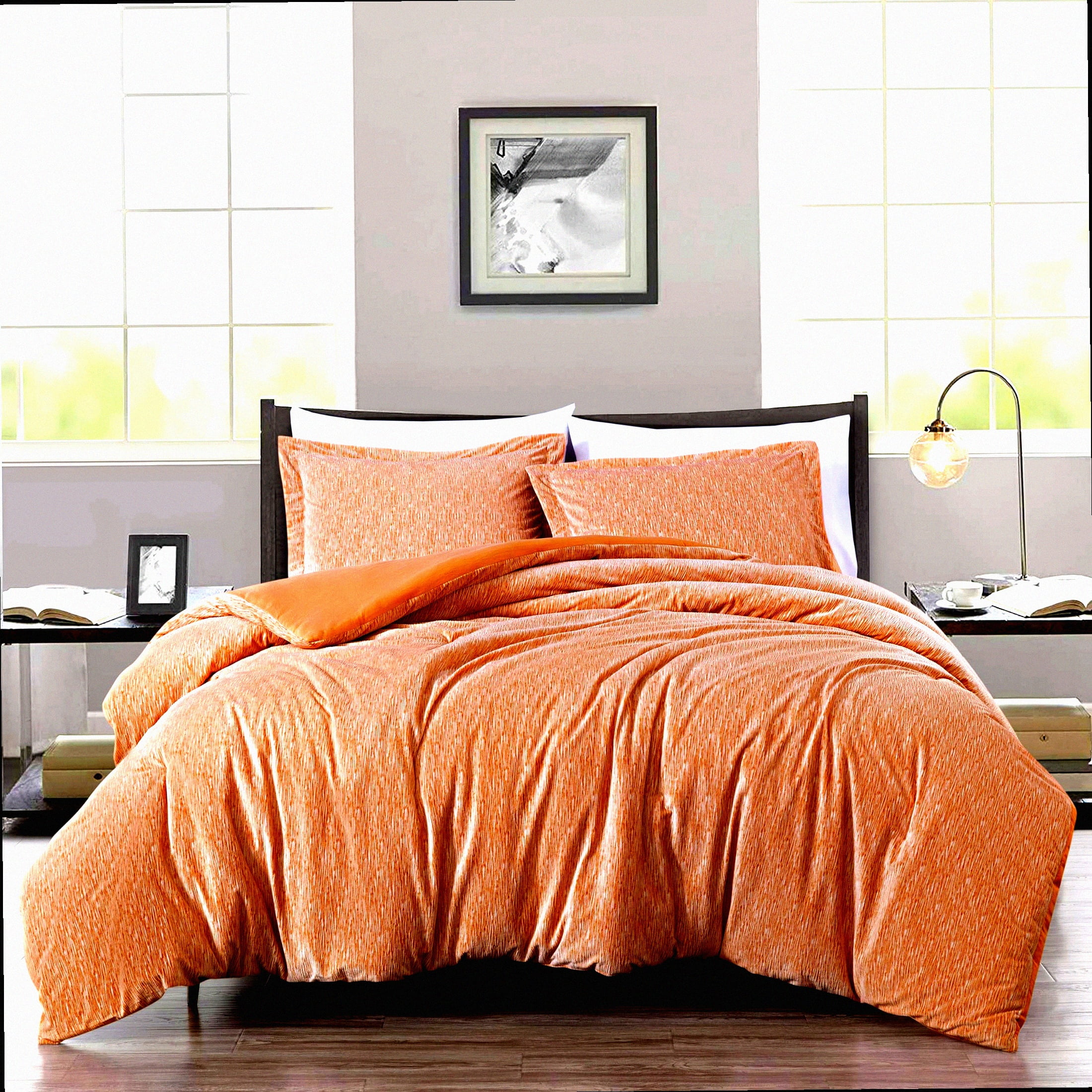 Apricot Orange Velvet Plush Comforter Set - Queen Size 3-Piece Bedding ...