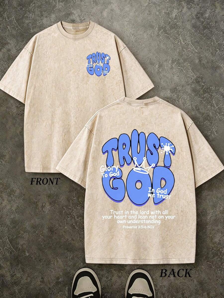 Apricot Oversized Christian Graphic T-Shirt For Men – Trust God Washed ...