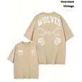 Apricot Oversized Vintage Washed Wolf Graphic T-Shirt, Unisex Loose Fit ...