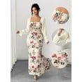 Apricot Plus Size Square Neck Chiffon Puff Sleeve Floral Maxi Dress ...