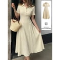 Apricot Polo Collar Midi Dress With Two-Way Stretch Spandex Fabric A ...